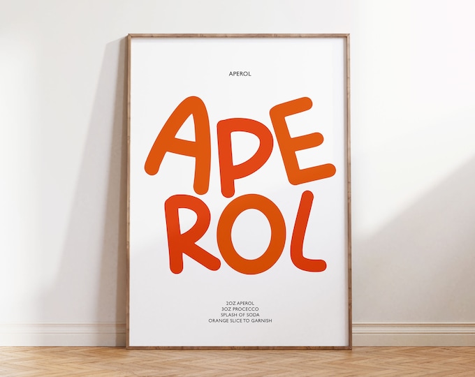 Aperol Spritz Cocktail Recipe Poster | Wall Art | Retro | Typo Home ...