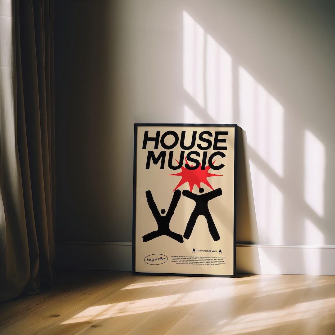 House Music Poster – Retro Dance Art Print, Bassy and Vibes, Bold ...