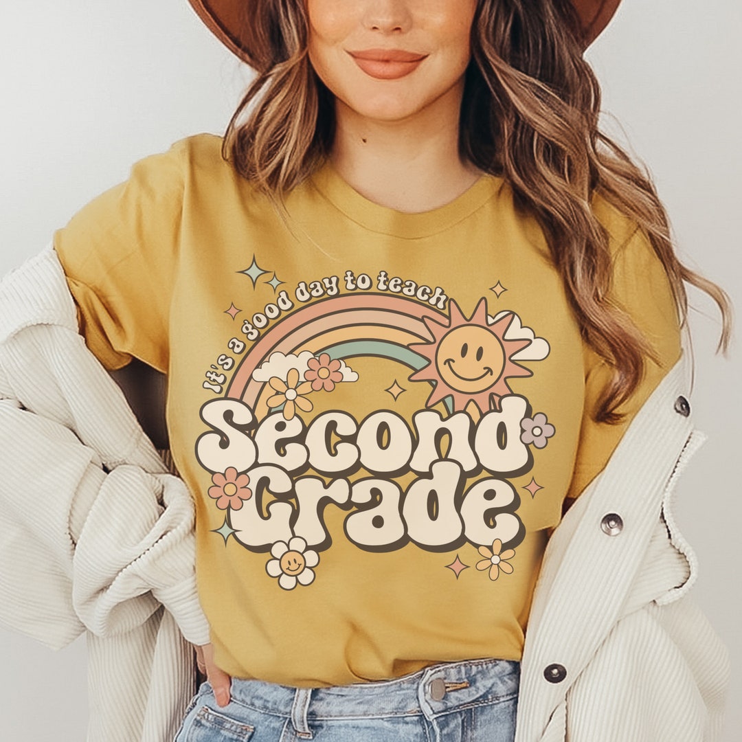 Second Grade Teacher Shirt Retro Rainbow, 2nd Grade Teacher Tee, First ...