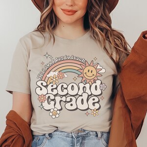 Second Grade Teacher Shirt Retro Rainbow, 2nd Grade Teacher Tee, First ...