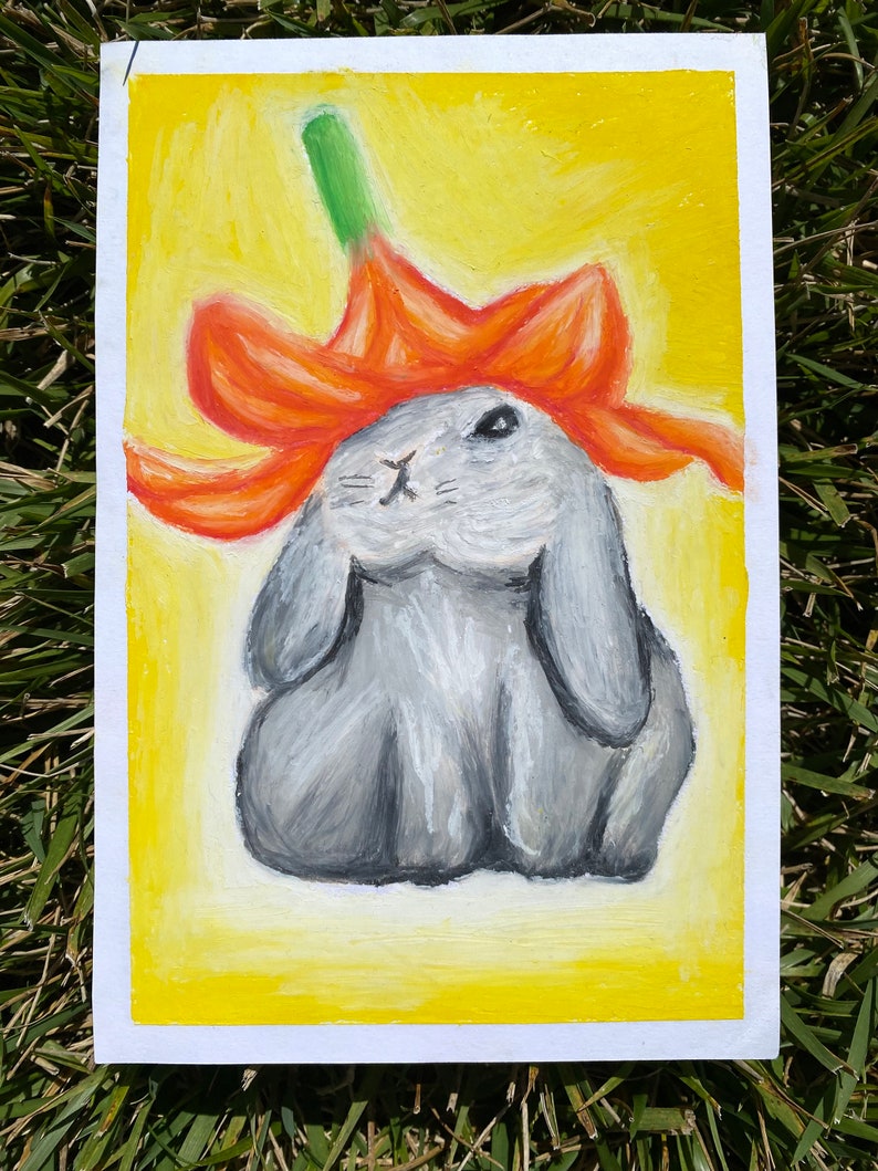 Silly Rabbit With Flower, Bunnies Art PRINT - Whimsical Rabbit Art ...