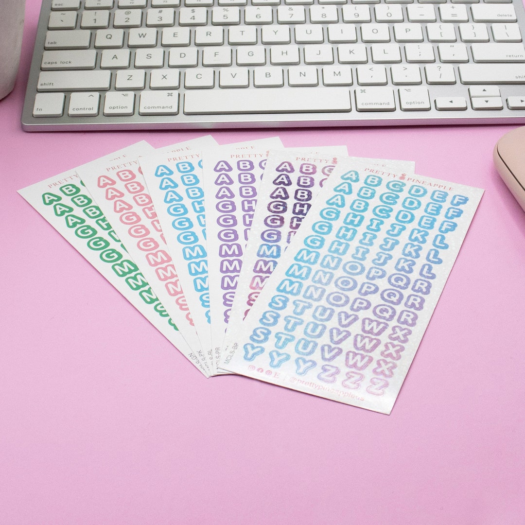 7mm Holo Capital Letter Shadow Stickers, Tiny Pastel Alphabet Sticker ...