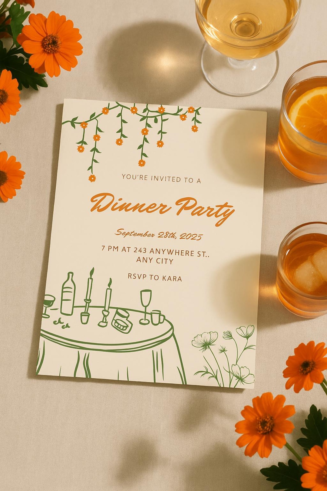 Custom Dinner Party Invitation: Printable Birthday Party Invite ...