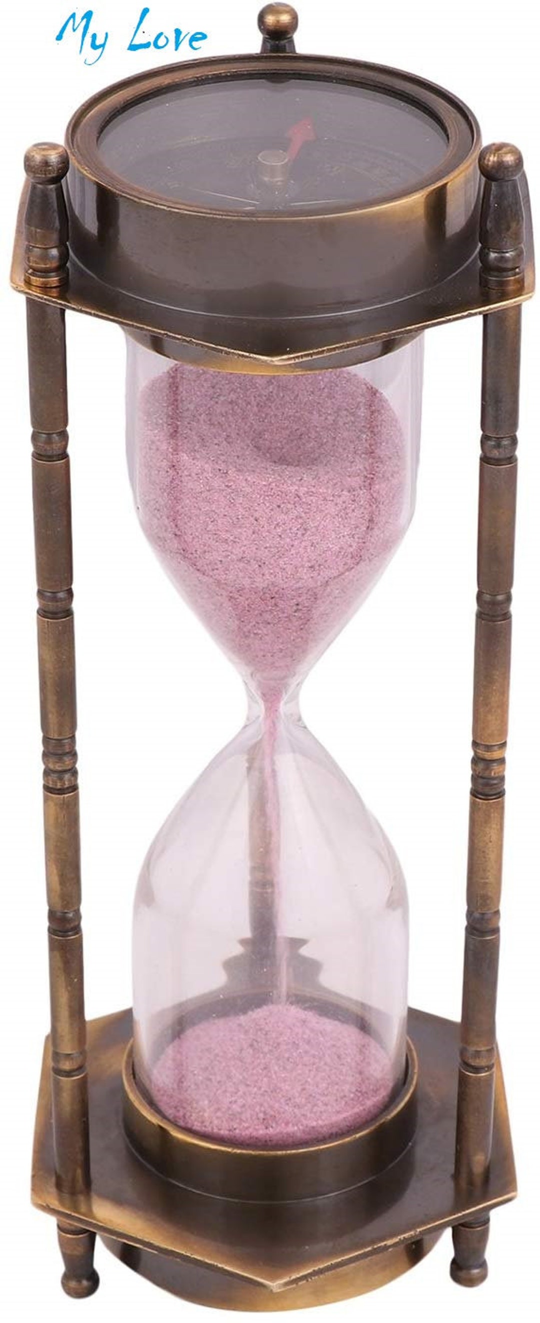 Vintage Brass Sand Timer Two Side Compass Antique Maritime Hourglass ...