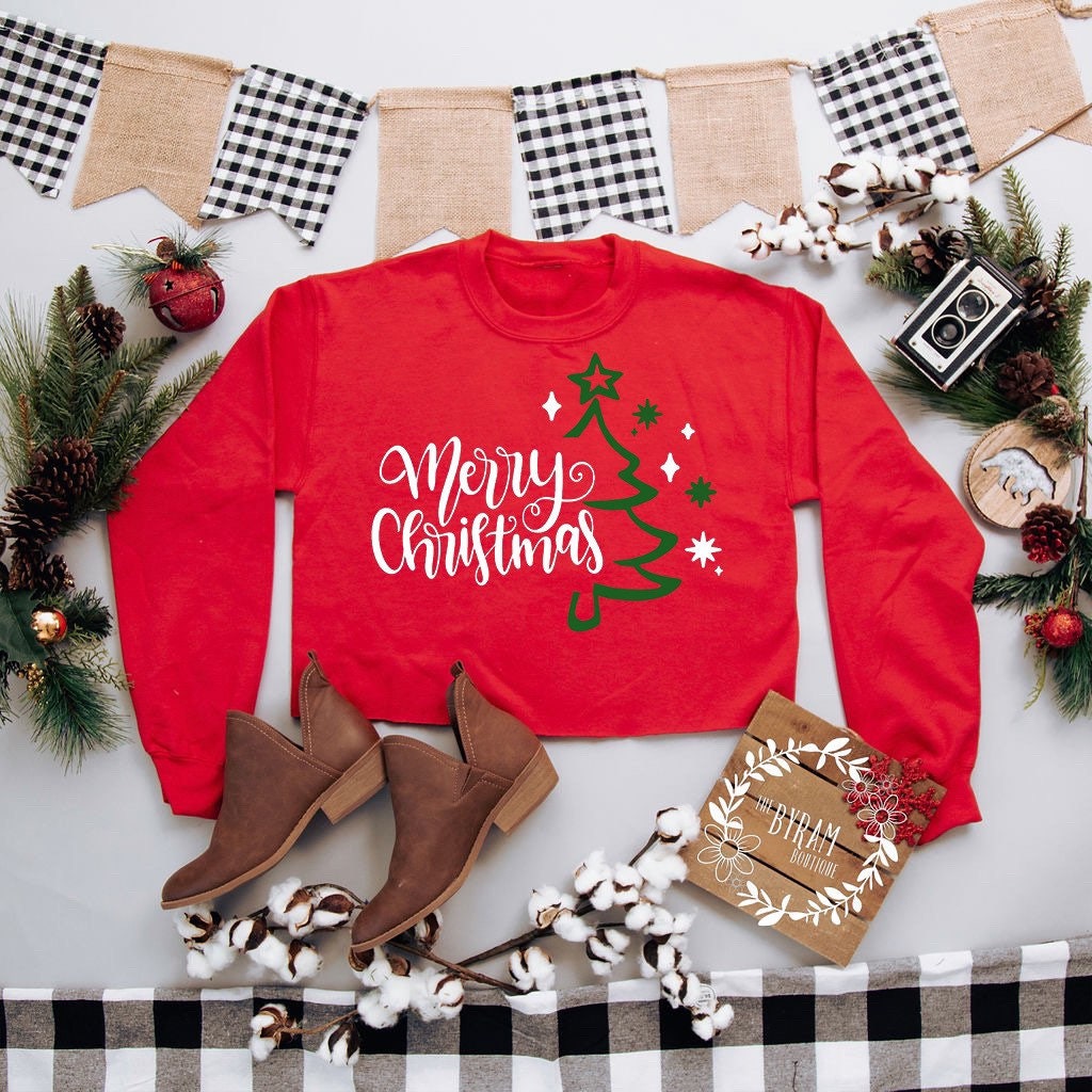 Merry Christmas Sweatshirt Christmas Cropped Sweatshirt - Etsy