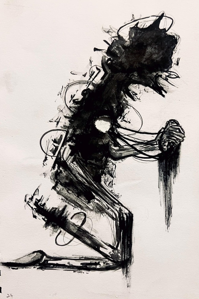 Grief – Dark Emotional Art Print | Surreal Black and White Figure ...