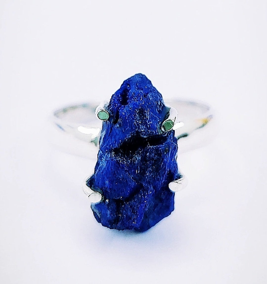 Handmade Azurite Ring: Raw Blue Stone, 925 Sterling Silver - Etsy