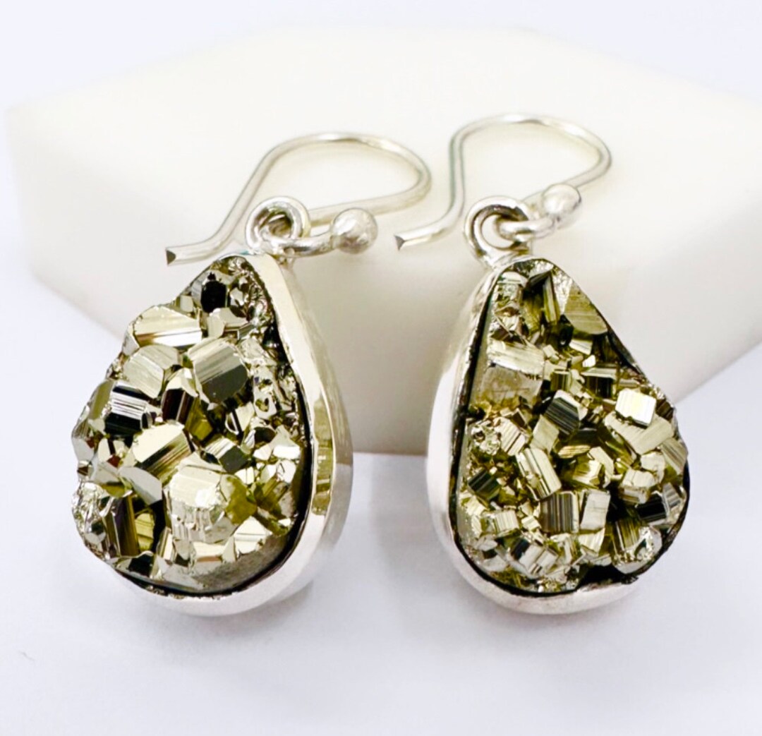 Natural Peru Pyrite Earring, 925 Sterling Silver,golden Pyrite Earring ...