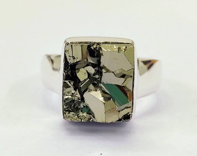 Golden Peru Pyrite Ring: 925 Sterling Silver, Lightweight Design - Etsy