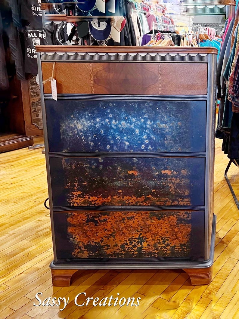 Mid Century Dresser, Walnut, Chest of Drawers, Dresser, Navy Blue Boho ...