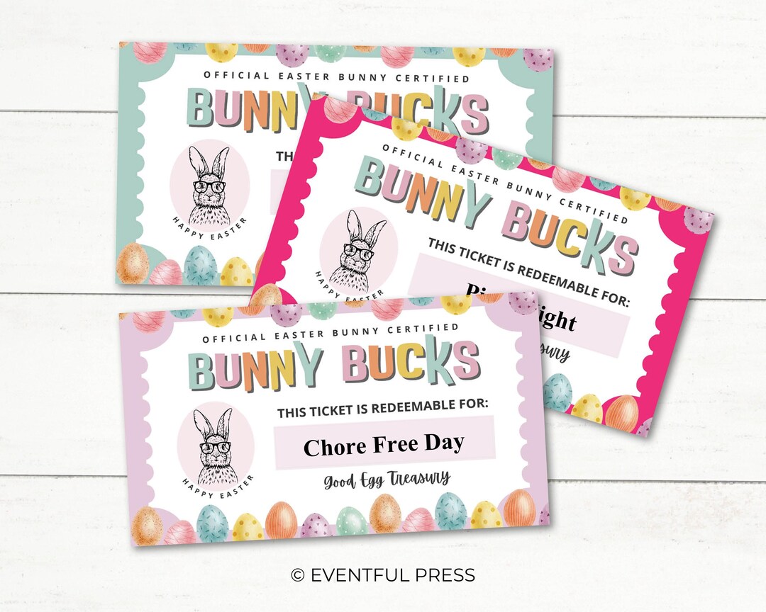 Printable Easter Bunny Bucks, Bunny Money, Easter Vouchers, Custom ...