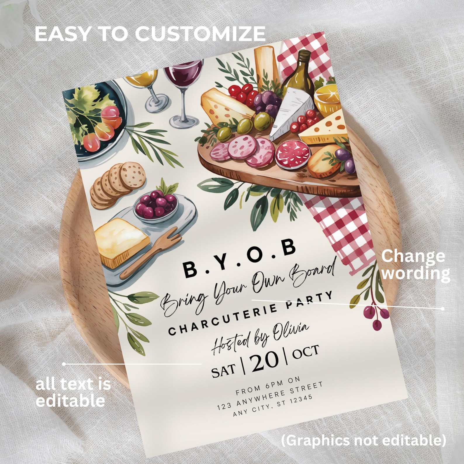 Charcuterie Board Party Invitation: BYOB, Potluck (canva Template ...