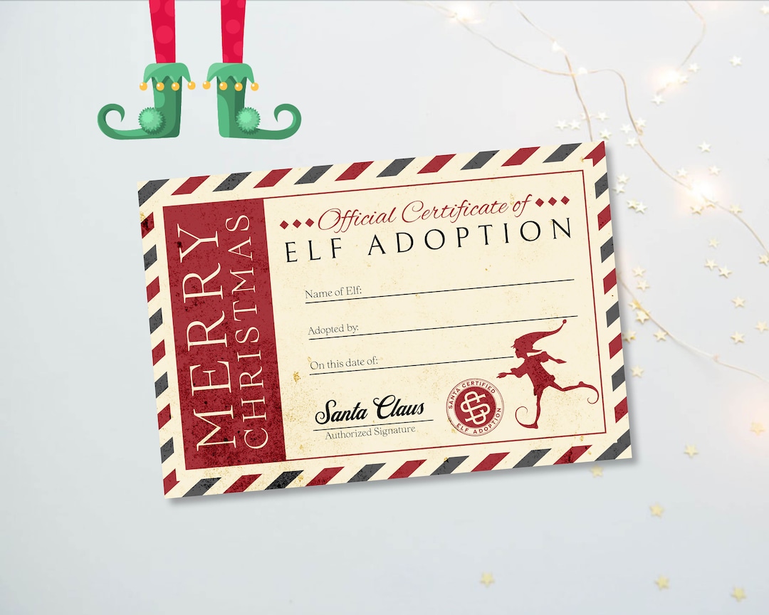 Vintage Elf Adoption Certificate Adopt an Elf Introduce a Christmas ...