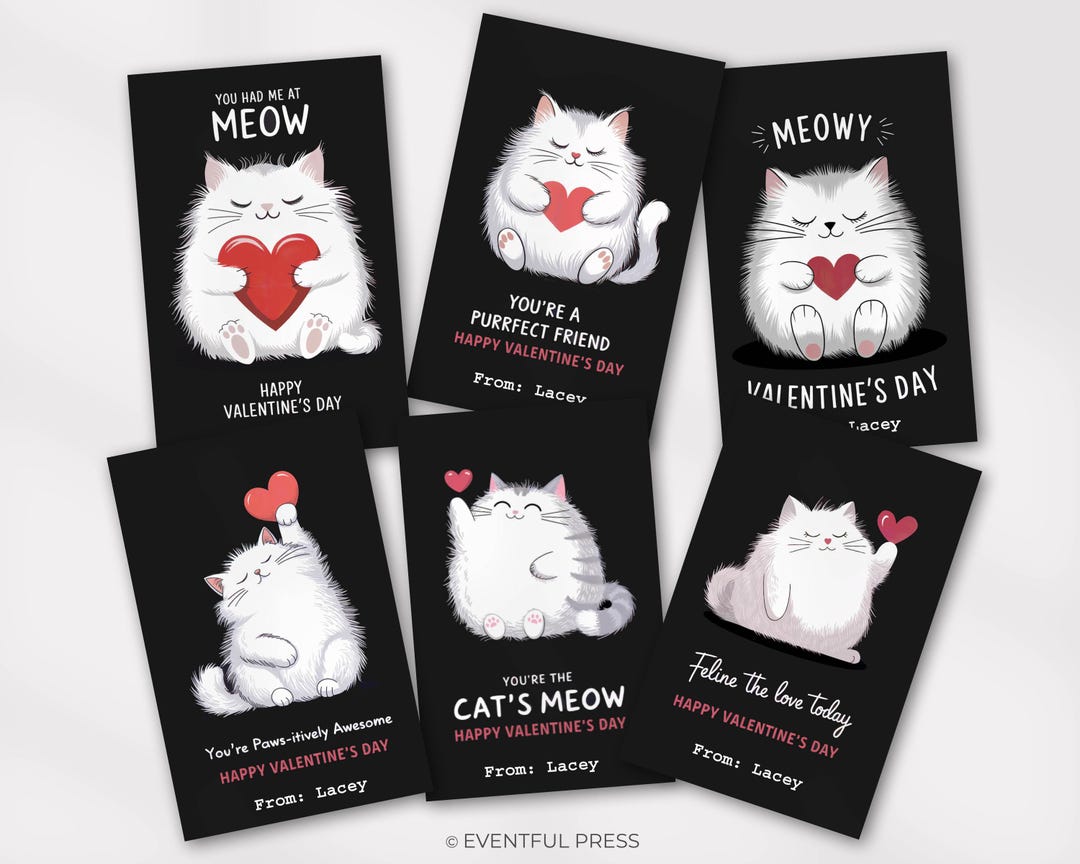 Printable Cat Valentine's Cute Kitty Valentines Kitten Valentines Day ...