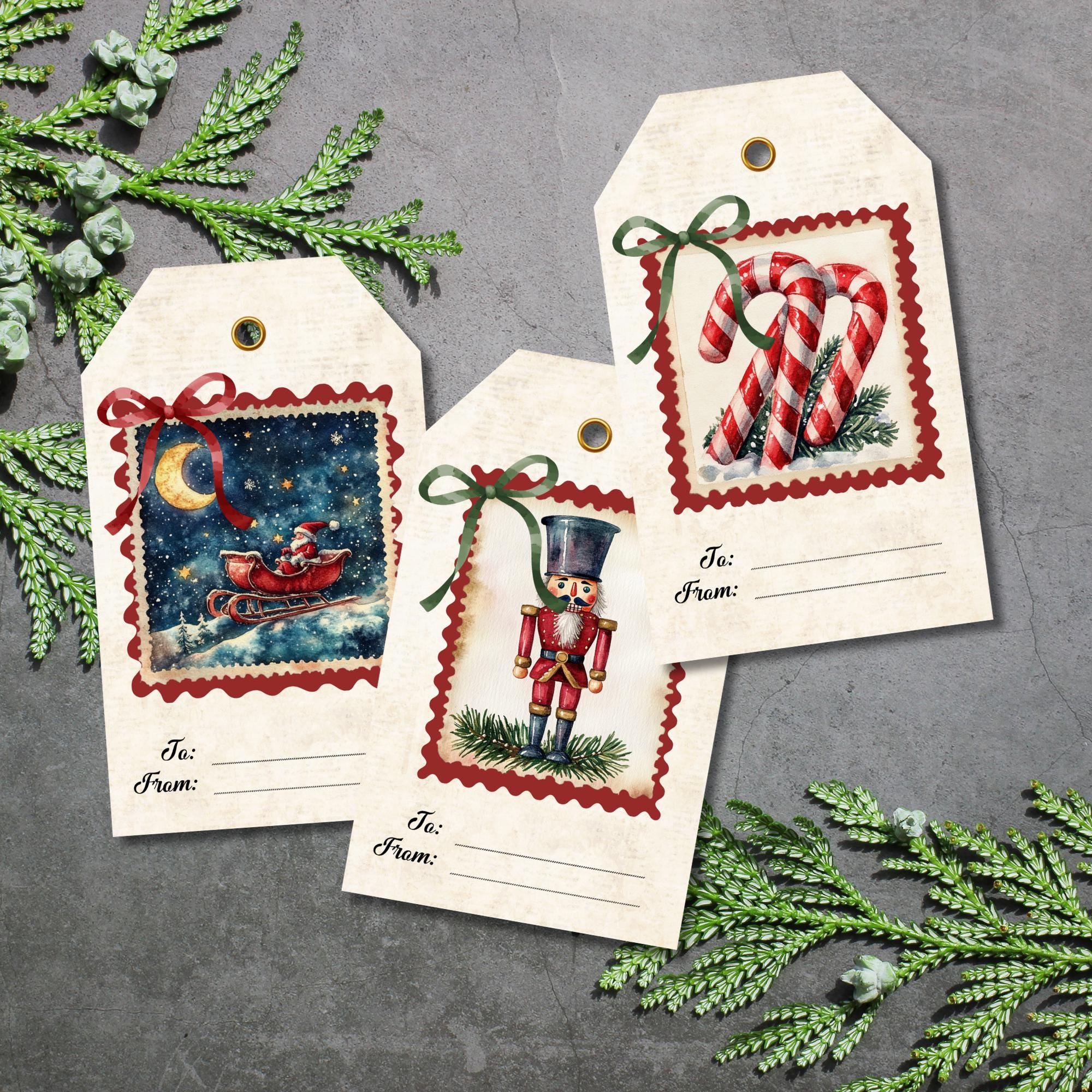 Christmas Printable Gift Tag Bundle: 20 Printable Labels, Vintage ...