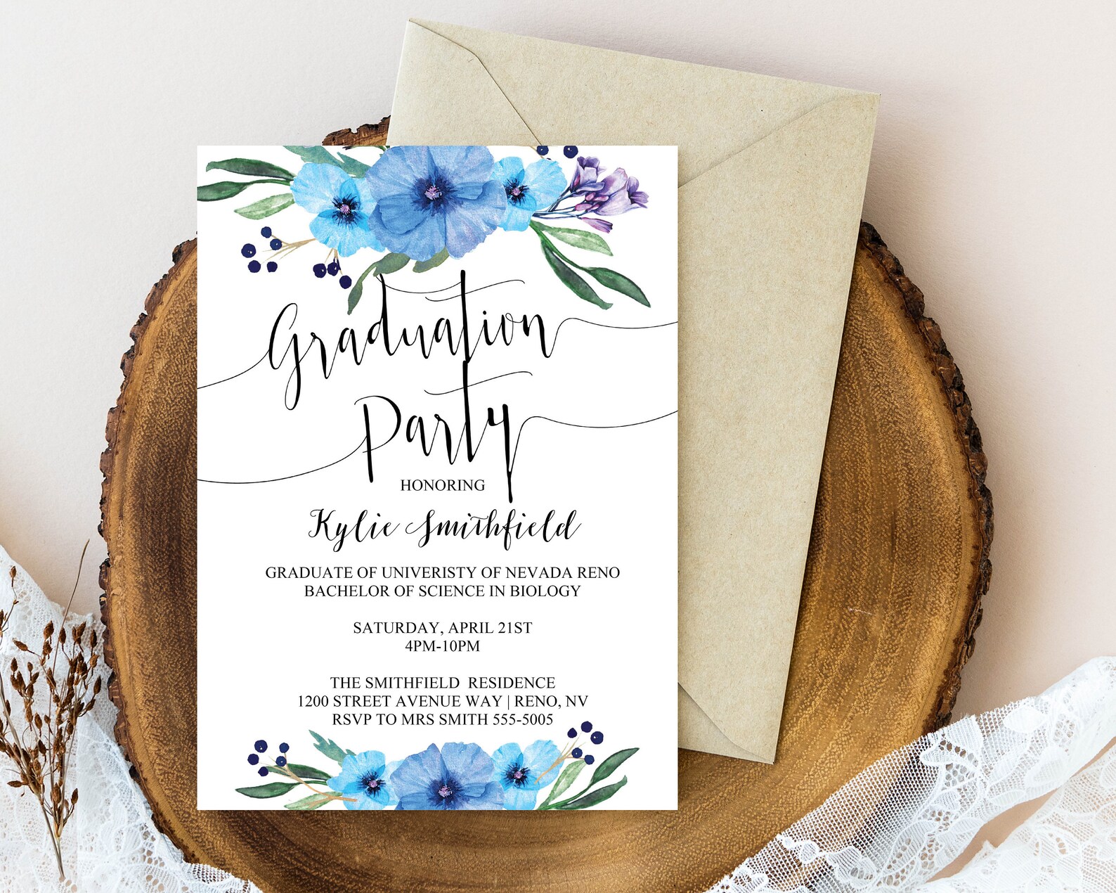 Floral Graduation Party Invitation Template Instant Download - Etsy