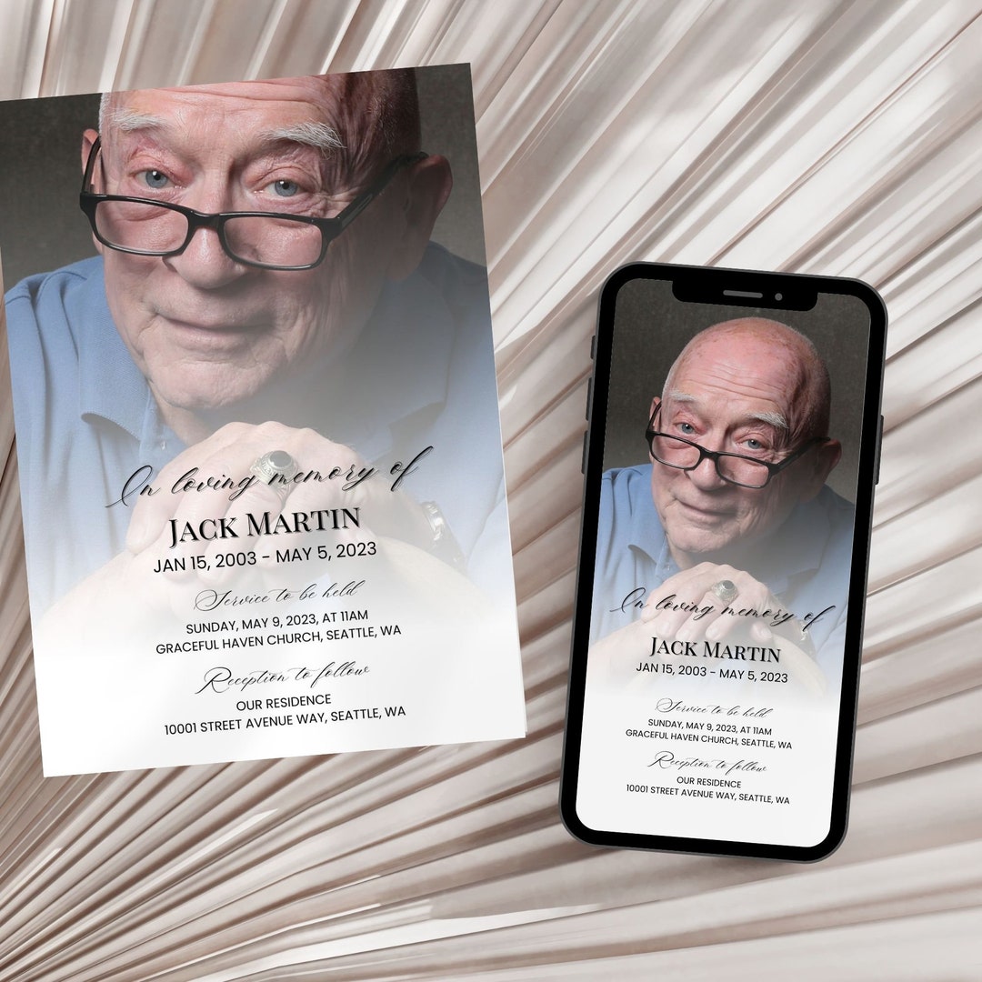 Memorial Service Invitation: Photo Announcement (digital CANVA Template ...