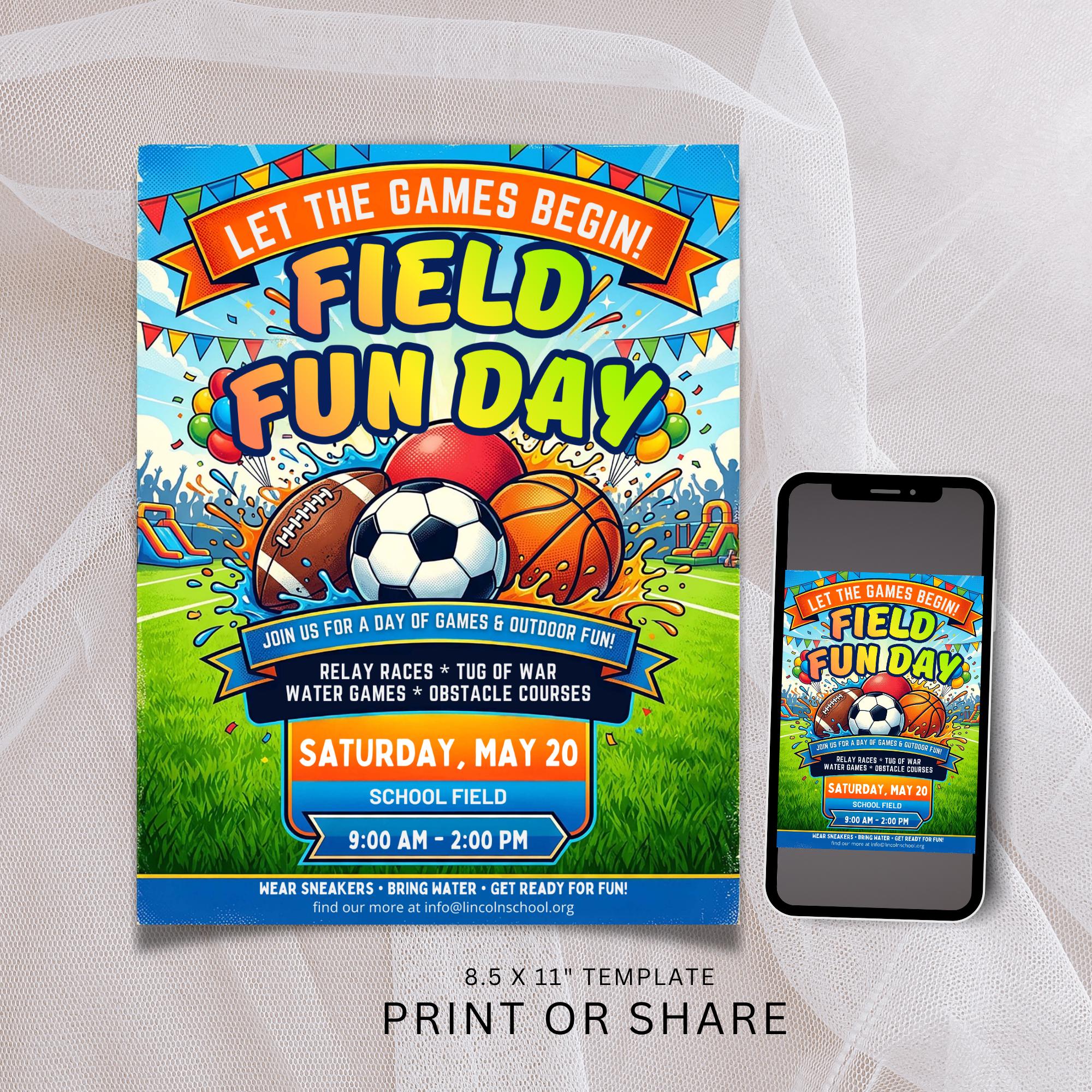 Field Fun Day Flyer Template, School Sporting Day Event Flyer, Sports ...