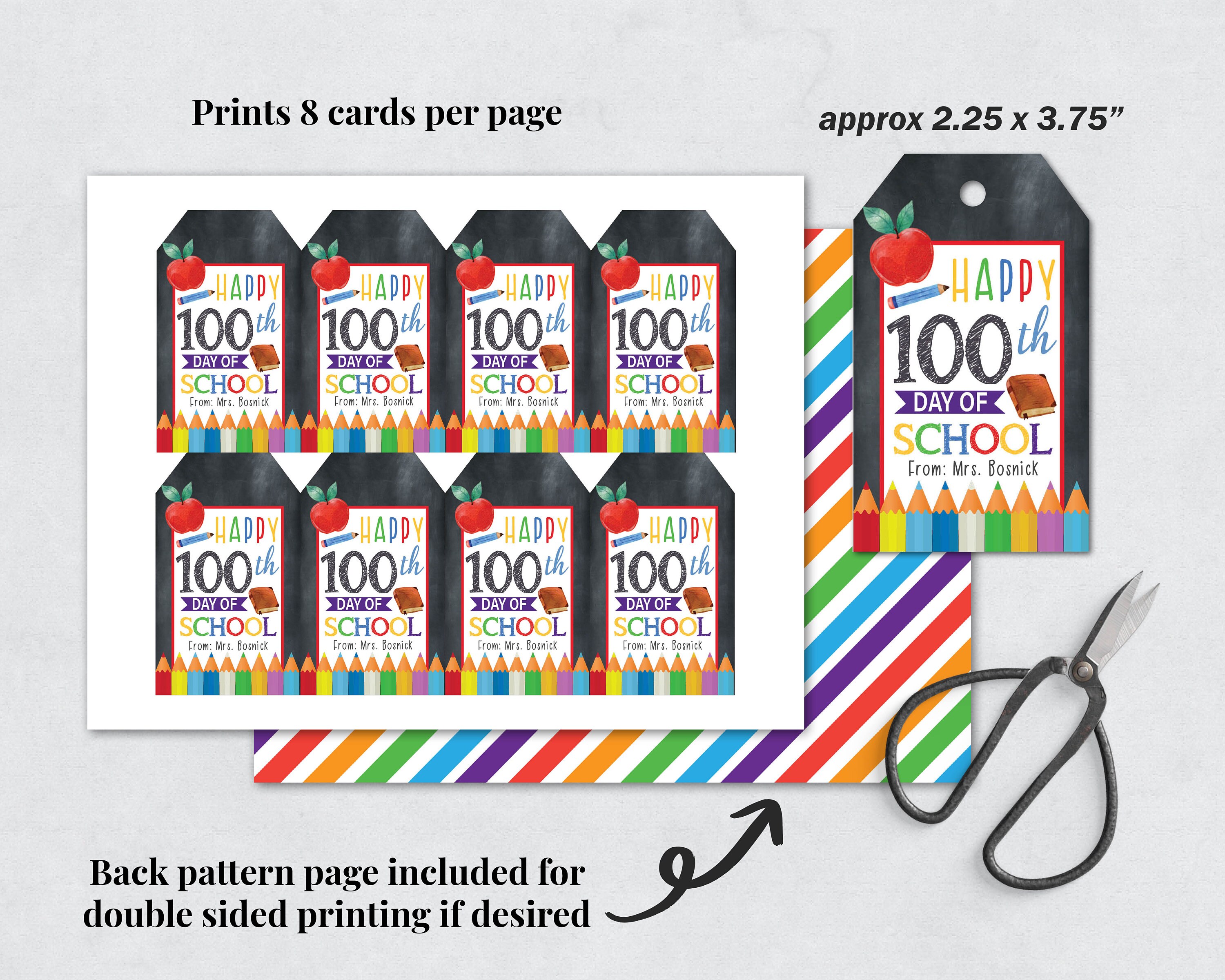 100th Day of School Printable Gift Tags Chalkboard Colored | Etsy