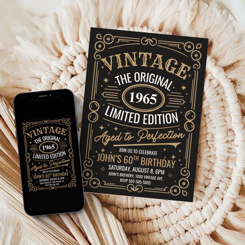 60th Birthday Invitation: Vintage Whiskey Label Party (instant Download ...