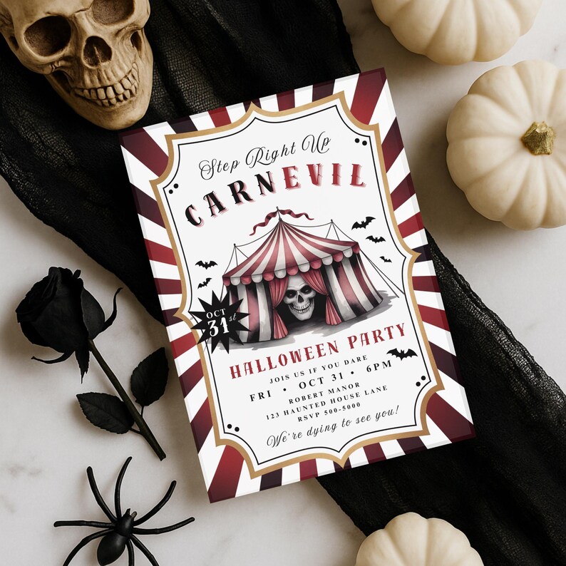 Carnevil Halloween Invitation: Scary Circus Party, Haunted House Canva ...