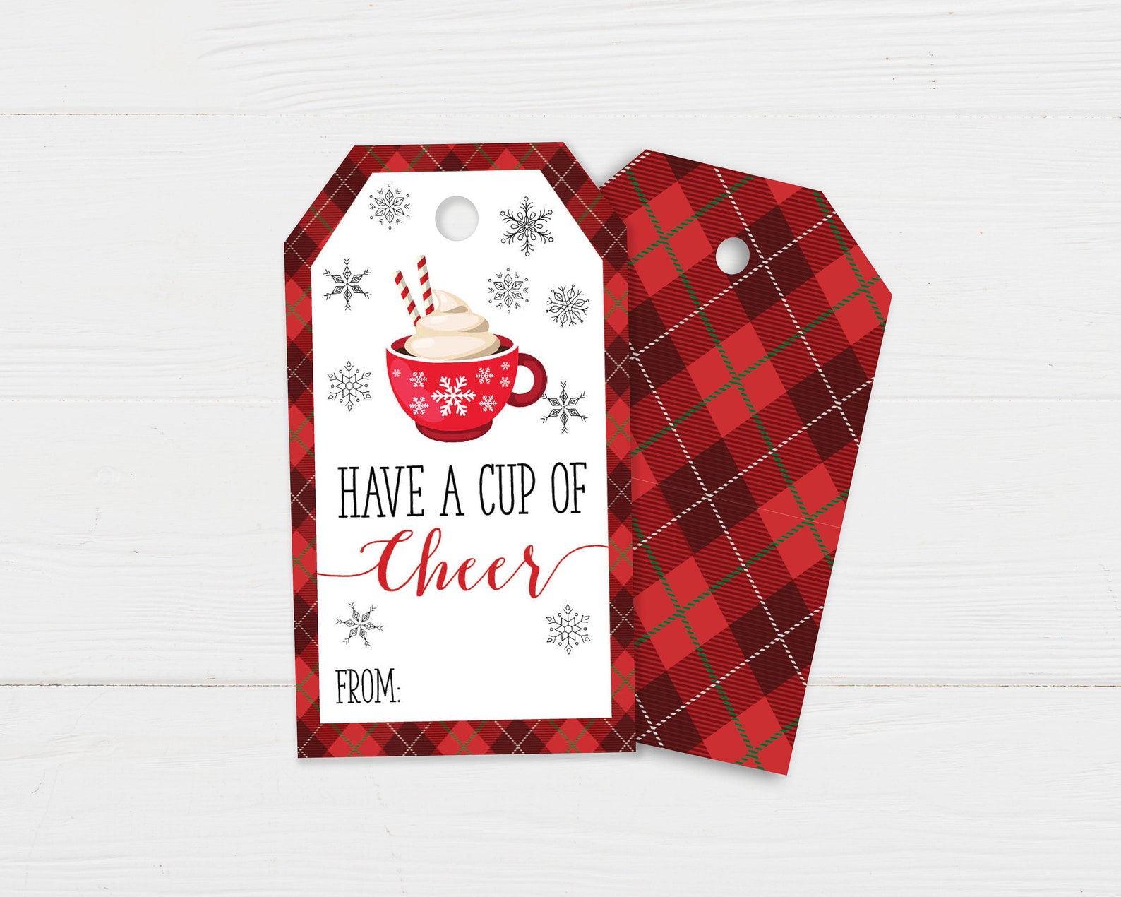 Have a Cup of Cheer Printable Gift Tag Buffalo Plaid Hot - Etsy