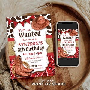 Editable Cowboy Invitation: Country Western, Rodeo, Wanted Poster ...