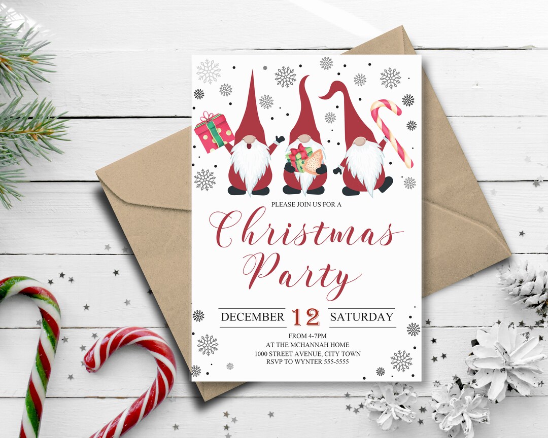 Christmas Gnomes Party Invitation Holiday Party Instant Download ...