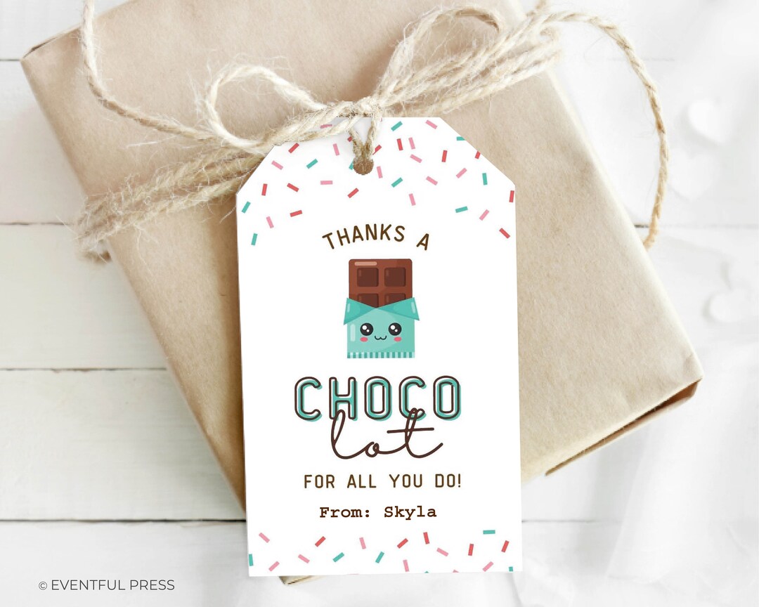 Kawaii Chocolate Bar Thank You Tag Printable Thanks a Choco Lot ...
