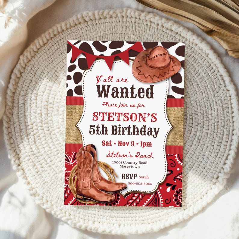 Editable Cowboy Invitation: Country Western, Rodeo, Wanted Poster ...