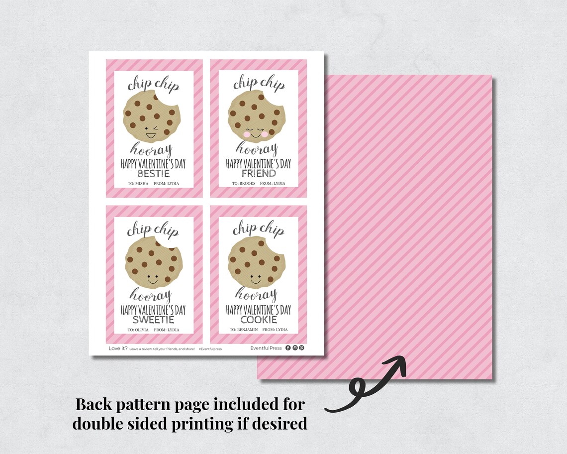 Pink Chocolate Chip Cookie Printable Valentines | INSTANT DOWNLOAD ...
