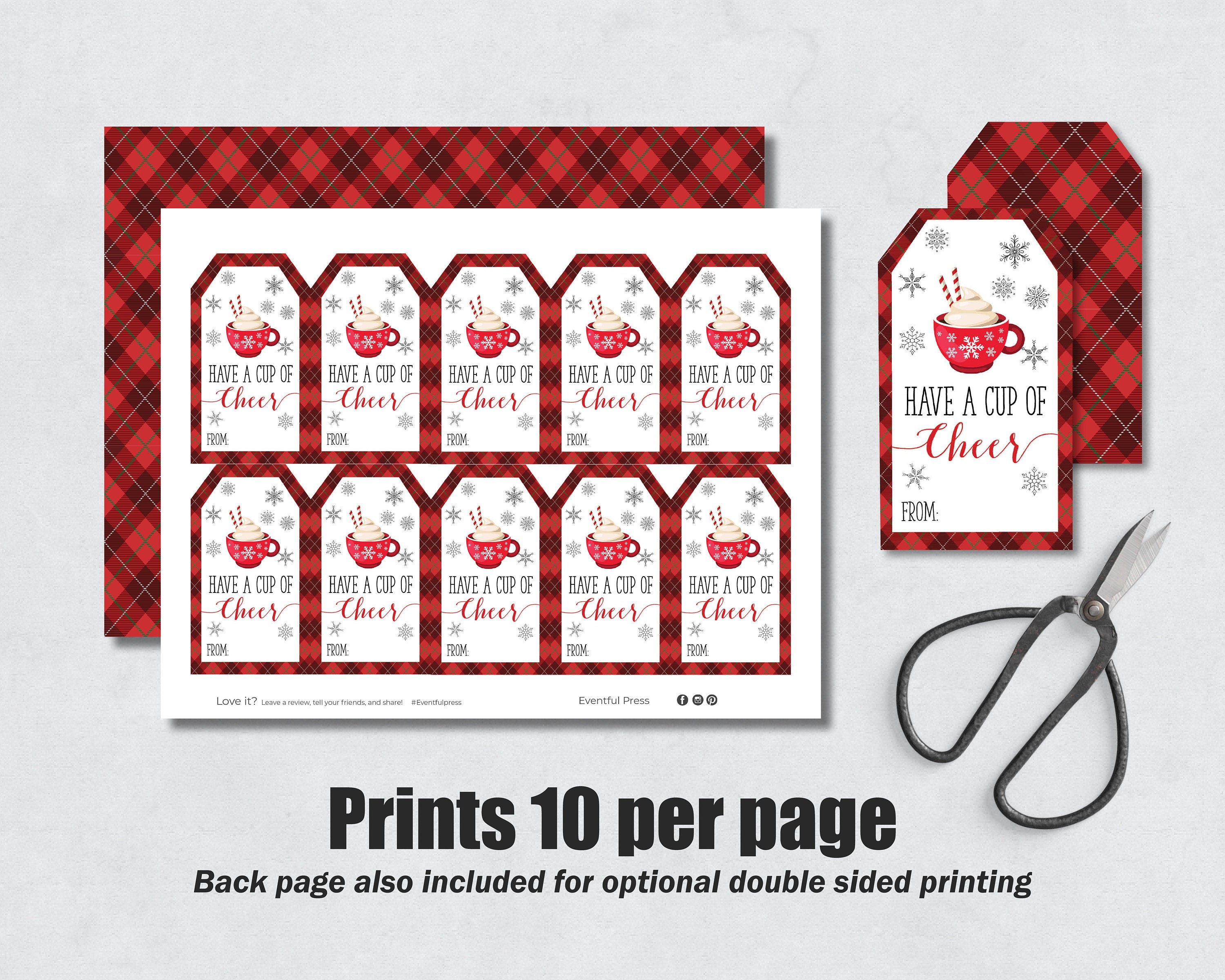 Have a Cup of Cheer Printable Gift Tag | Buffalo Plaid | Hot Cocoa Bomb ...