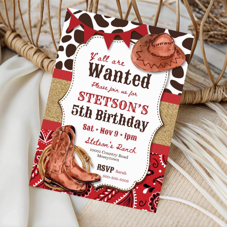 Editable Cowboy Invitation: Country Western, Rodeo, Wanted Poster ...