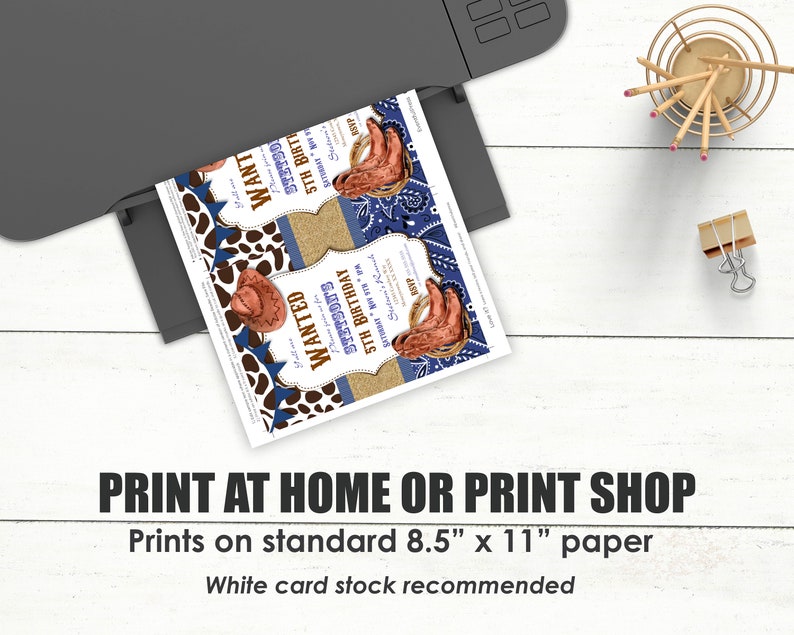 Blue Cowboy Birthday Party Invitation Rodeo Wanted Poster - Etsy