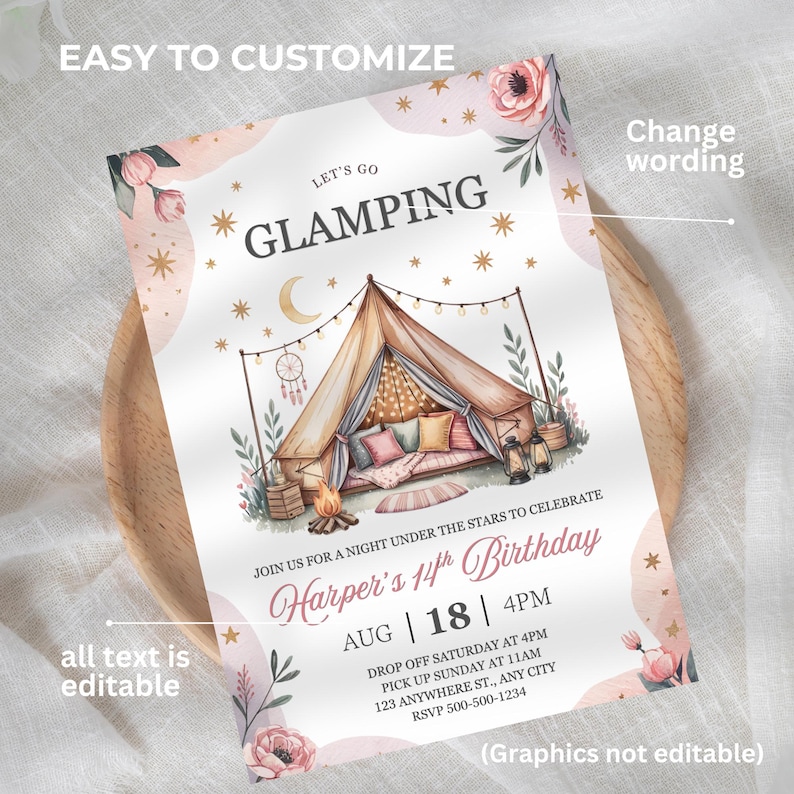 Boho Glamping Invitation: Girls Sleepover, Camp Out Birthday (digital ...