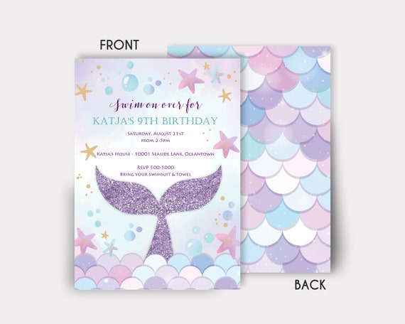 Mermaid Tail Invitation Tenplate Mermaid Birthday Party Invitation For