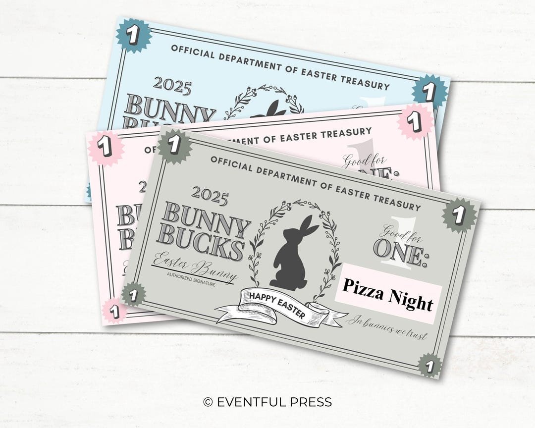 Printable Easter Bunny Bucks, Bunny Money, Easter Vouchers, Custom ...