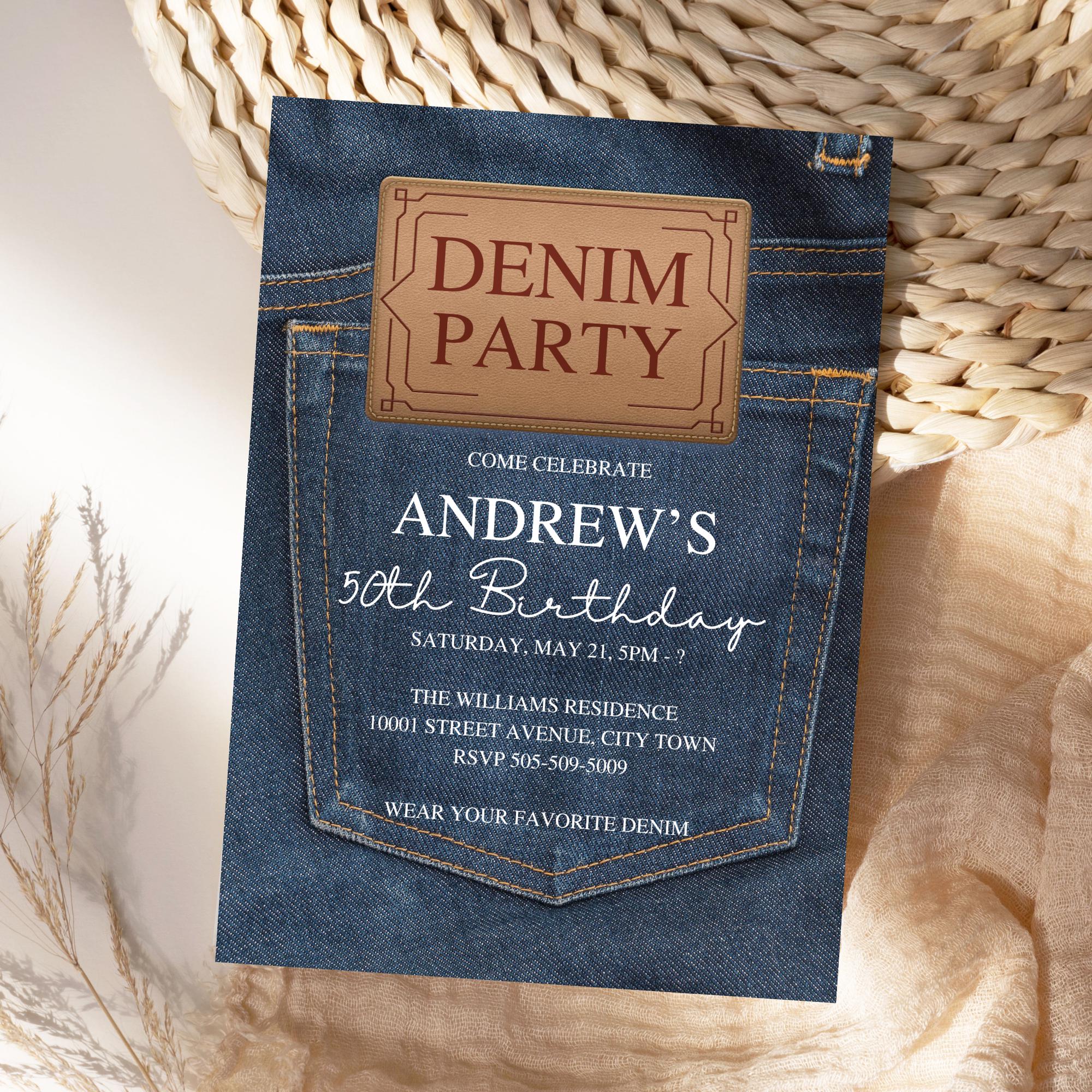 Denim Birthday Party Invitation Template: Jeans Theme (instant Download ...