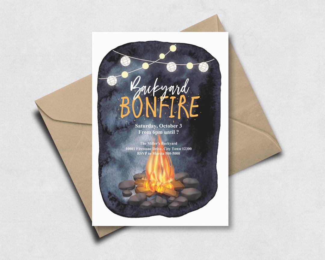 Bonfire Party Invitation Backyard Fireside Chat Invite Lanterns Edison ...