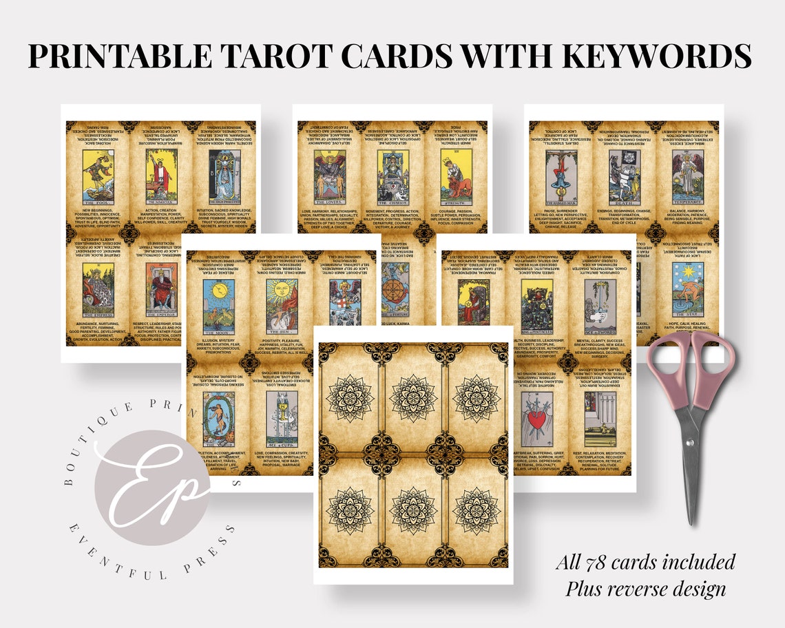 Printable Tarot Cards With Key Words Tarot Deck Tarot Flash - Etsy ...