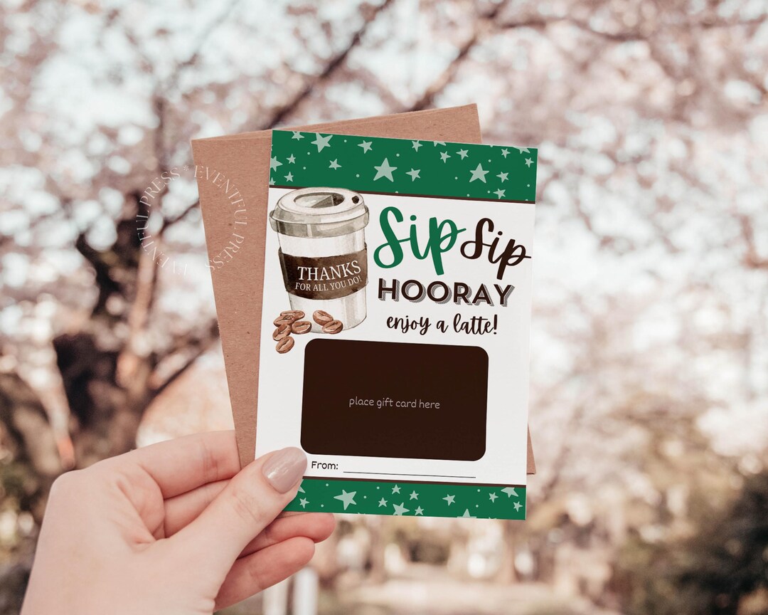Gift Card Holder Sip Sip Hooray Thank You Coffee Gift for Teacher ...