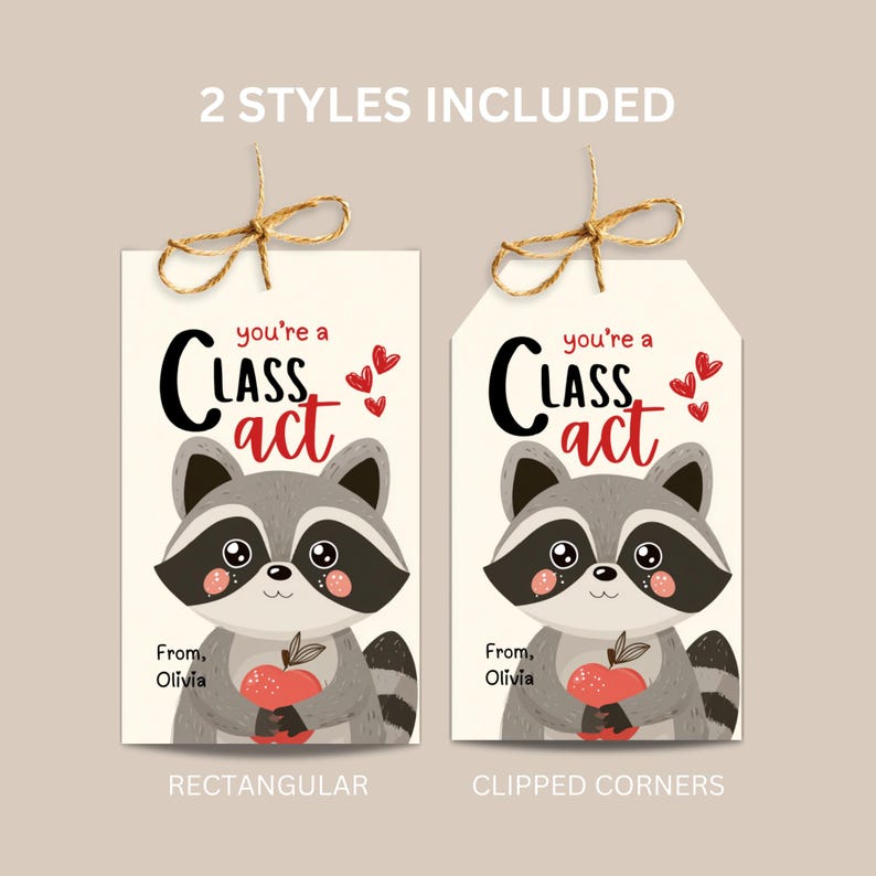 Raccoon Printable Gift Tag, Teacher Appreciation Thank You Tag, Class ...
