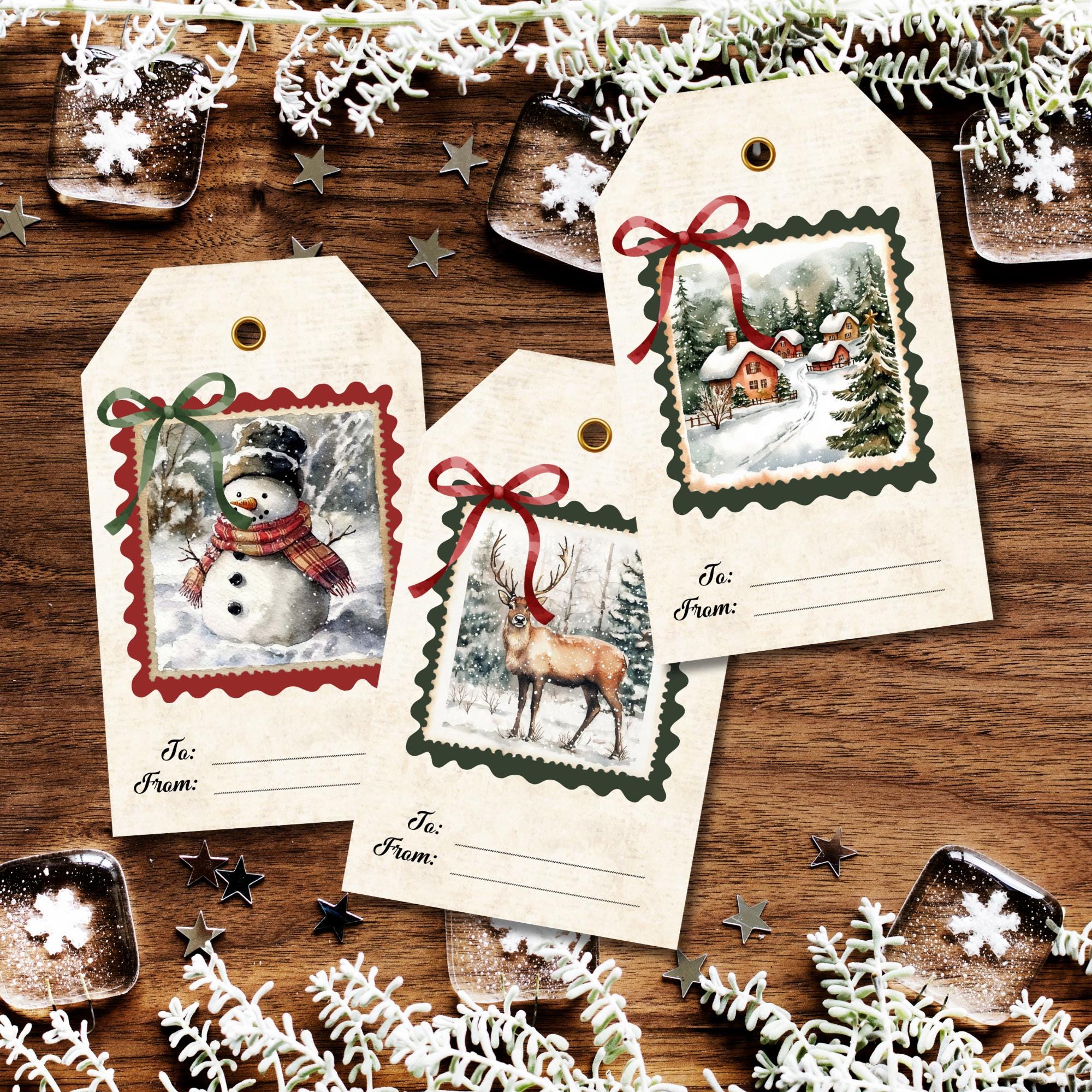 Christmas Printable Gift Tag Bundle: 20 Printable Labels, Vintage ...