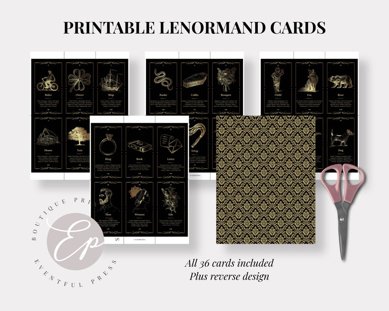 Lenormand Cards: Black and Gold Printable Deck (digital Download) - Etsy
