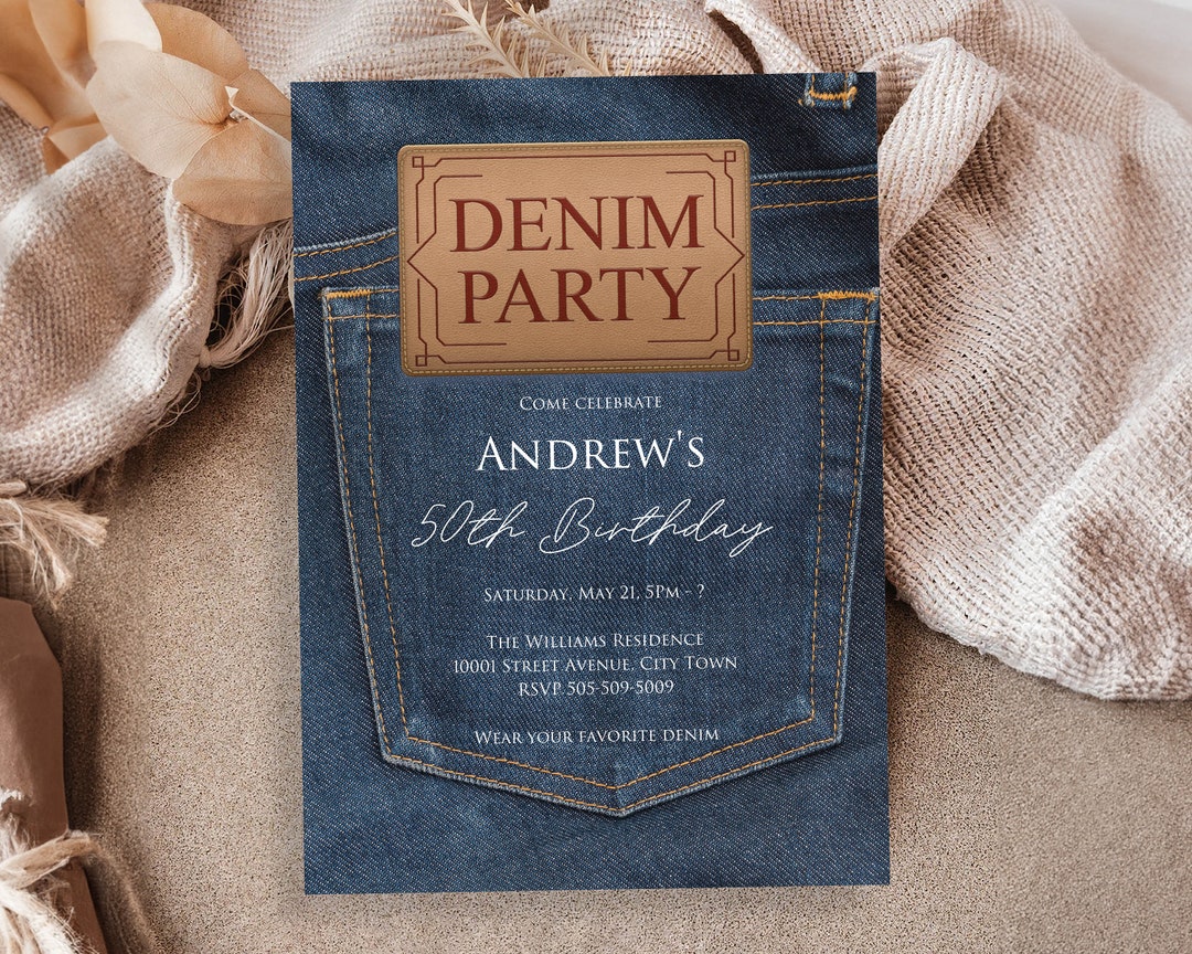 Denim Party Invitation, Casual Blue Jeans Birthday or Any Occasion ...