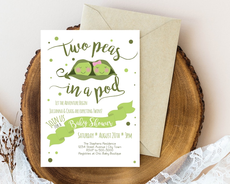 Two Peas in a Pod Baby Shower Invitation Twins Baby Shower - Etsy