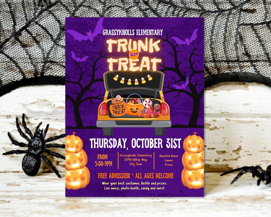 Editable Trunk or Treat Flyer Halloween Trick or Treat Event Poster 8.5 ...