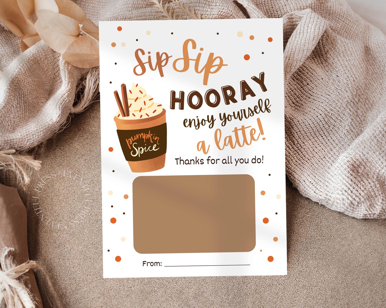 Pumpkin Spice Coffee Gift Card Holder Sip Sip Hooray Thank You Gift for ...