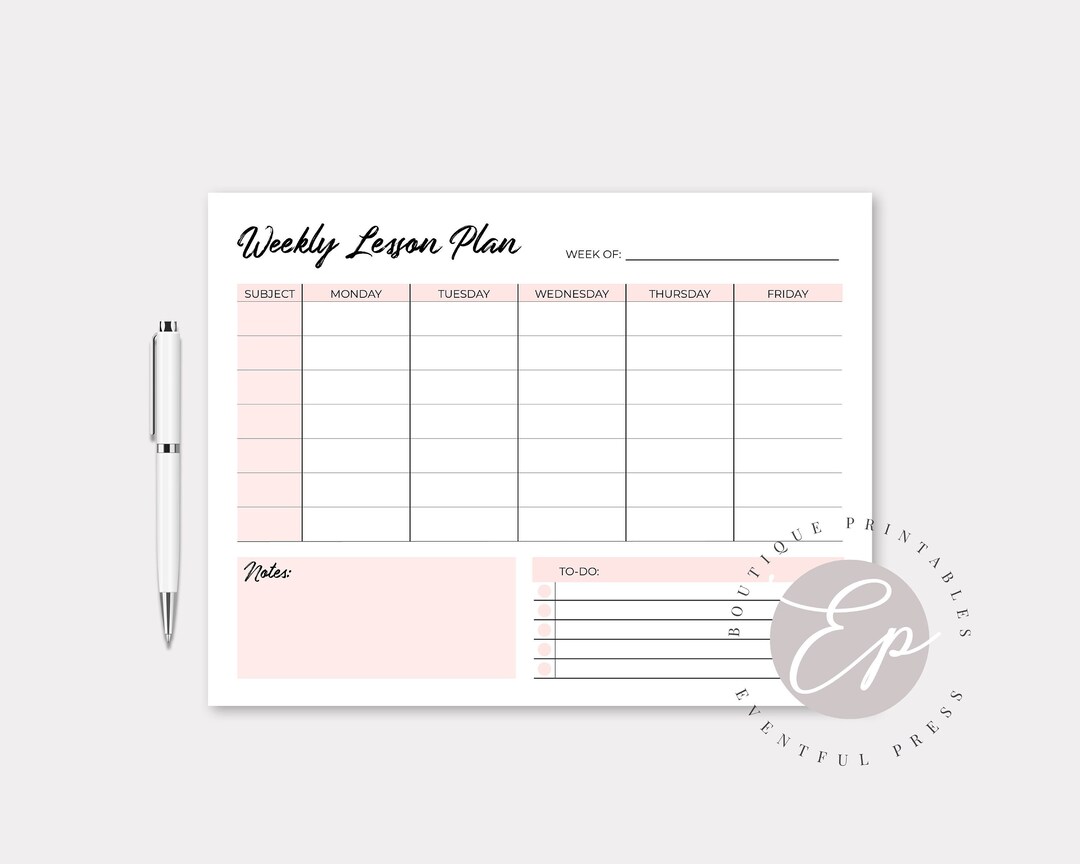 Homeschool Lesson Plan, Weekly Printable Calendar, Homeschool Printable ...
