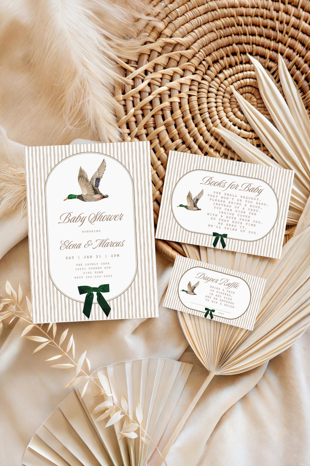 Preppy Mallard Duck Baby Shower Invitation Set (digital Download ...
